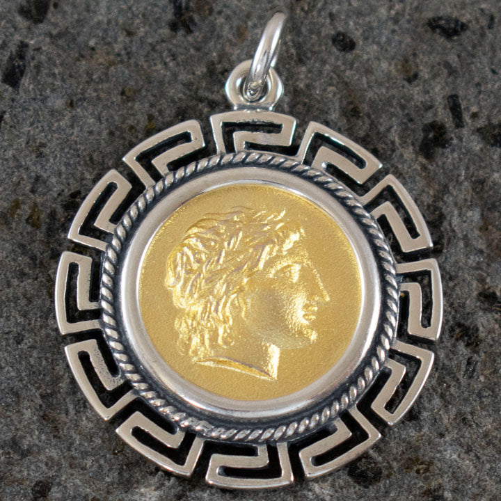 Apollo Silver Coin Pendant(Gold Plated) with Meander Design - Olympian ...