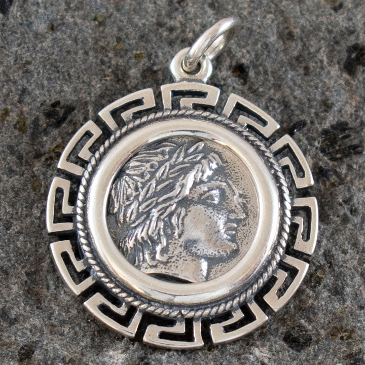 Apollo Silver Coin Pendant with Meander Design - Olympian God – Talos ...