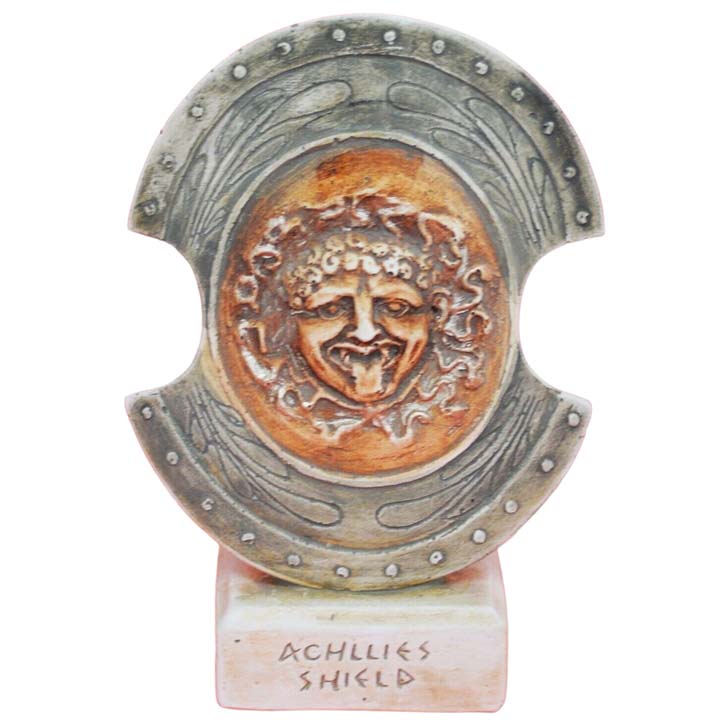 King Achilles miniature shield in casting stone material with medusa h ...