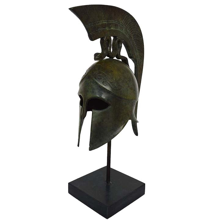 Corinthian bronze small helmet with snake on marble base - Hoplite sol ...