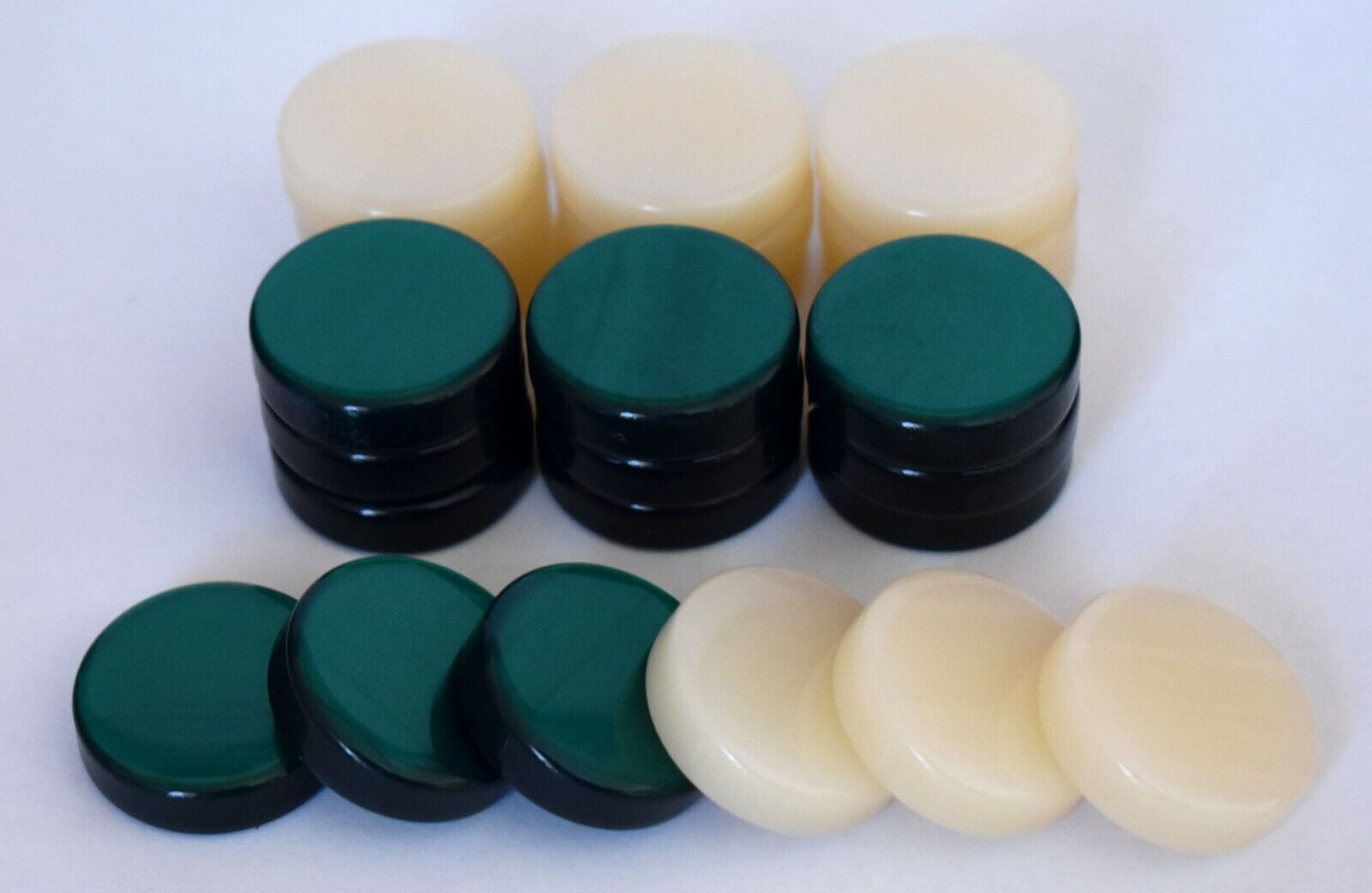 30 Small Acrylic Backgammon Checkers - Chips Green & Ivory 1 inch - Hi ...