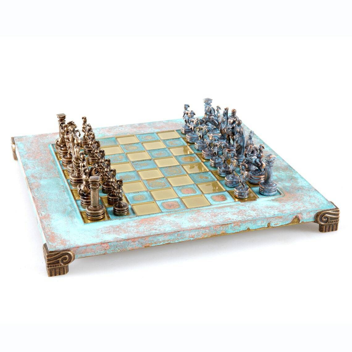Greek Roman Army Chess Set - Blue Copper Pawns - Blue oxidized chess B ...