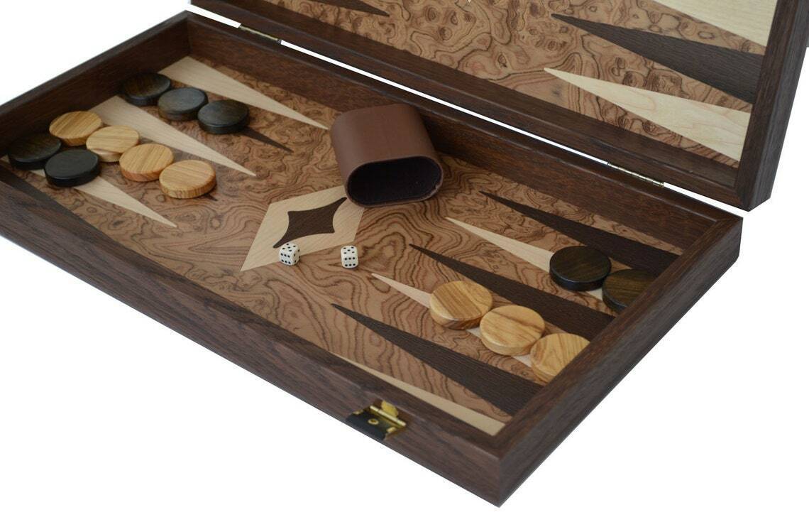 Walnut Burl Traditional 19" Backgammon Set - Handmade in Greece - Oliv ...