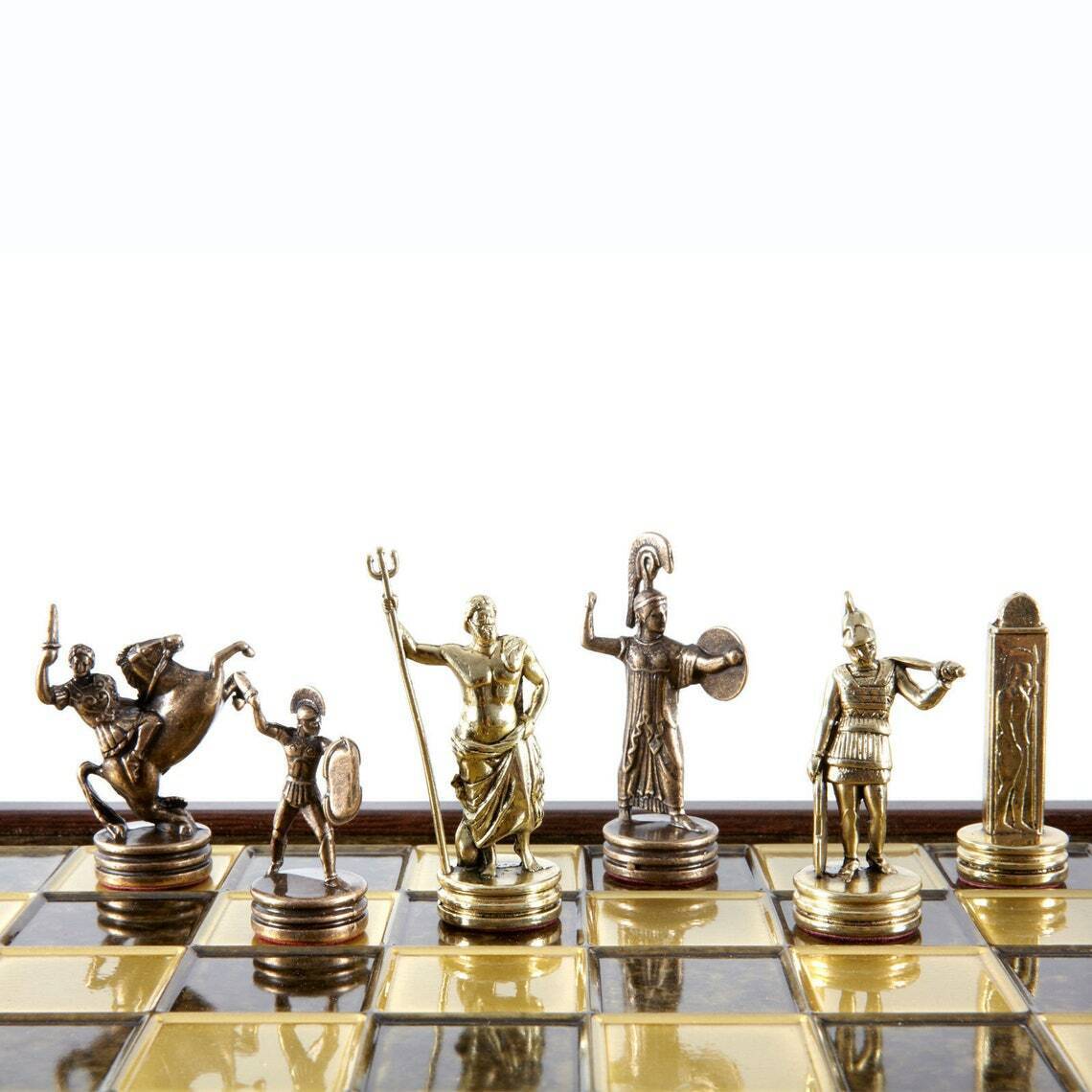 Greek Mythology Chess Set - Brass Copper Pawns - Brown Wooden case Boa ...