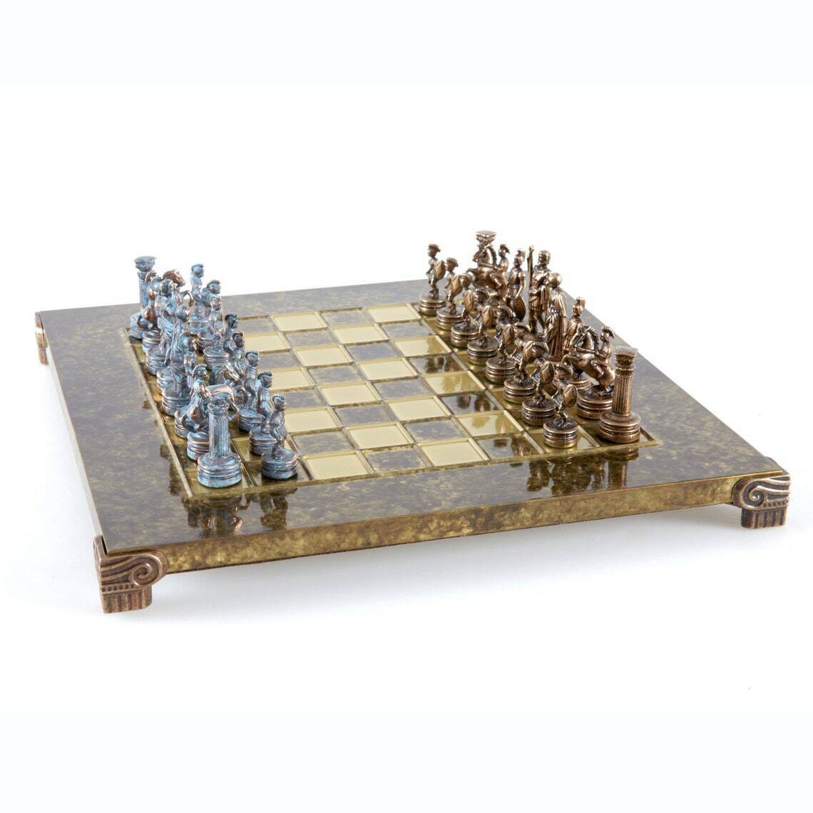 Greek Roman Army Chess Set - Blue Copper Pawns - Brown chess Board ...