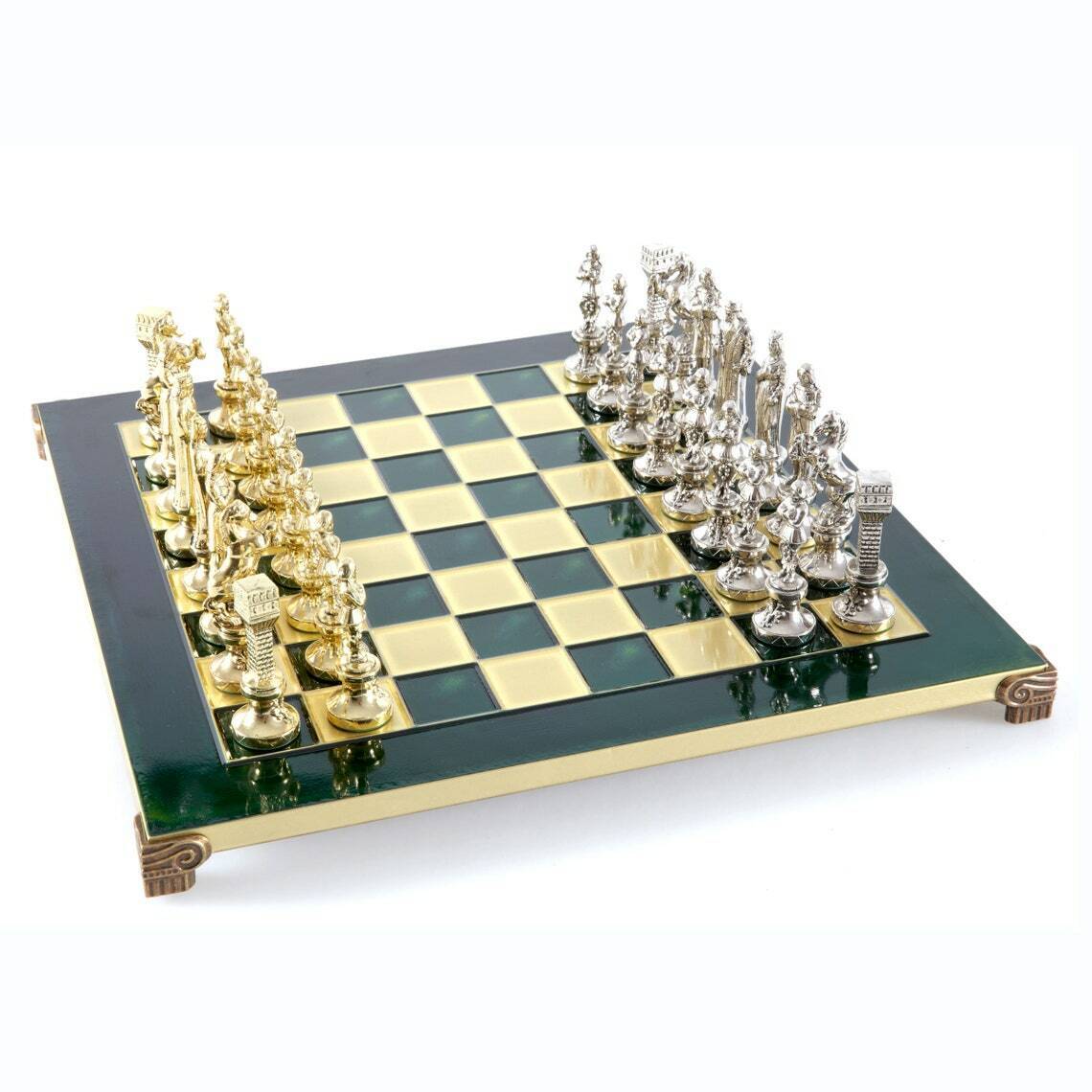 Renaissance Chess Set - Brass Nickel Pawns - Green chess Board – Talos ...