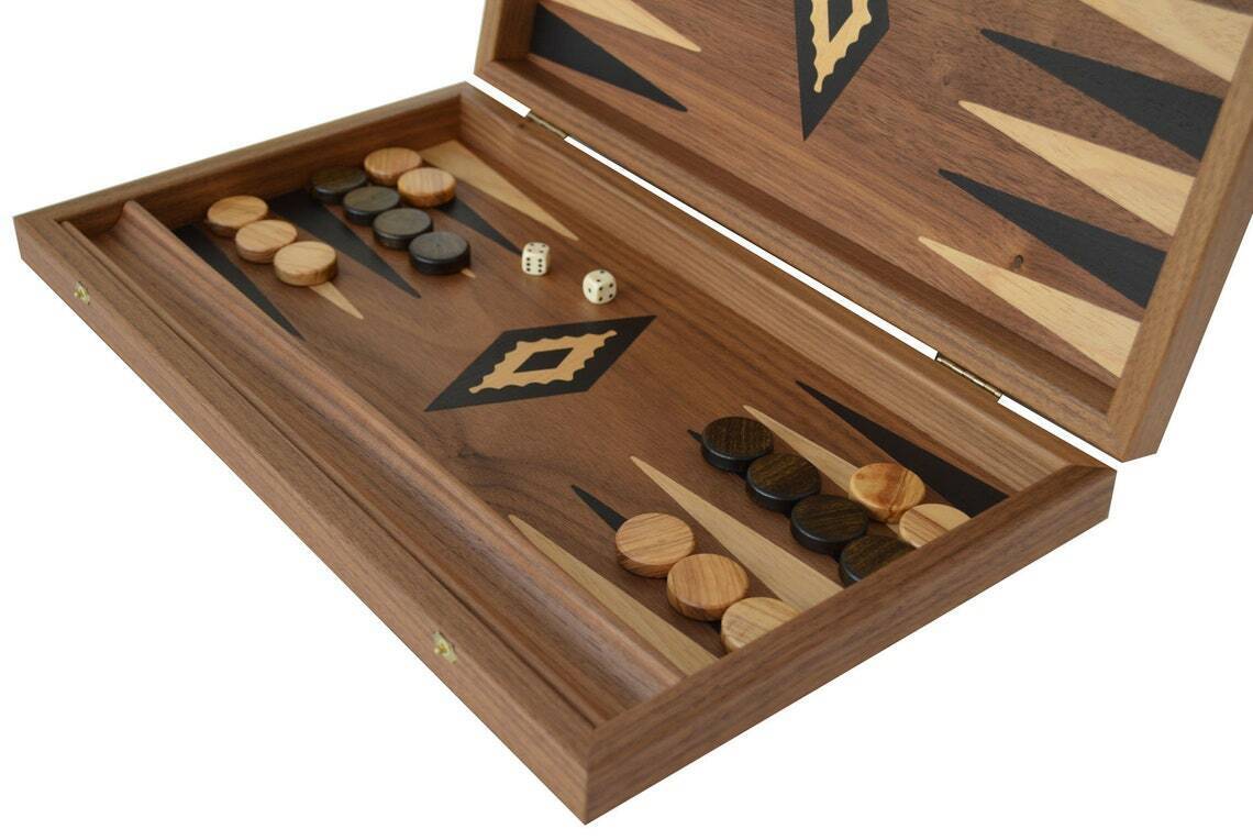 Walnut wood 15" Backgammon Set - Olive wood chips - Handmade in Greece ...