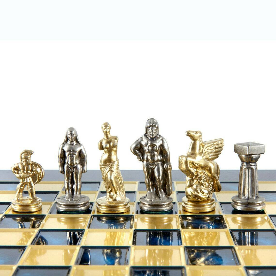 Spartan Warriors Chess Set - Brass Nickel Pawns - Blue chess Board ...
